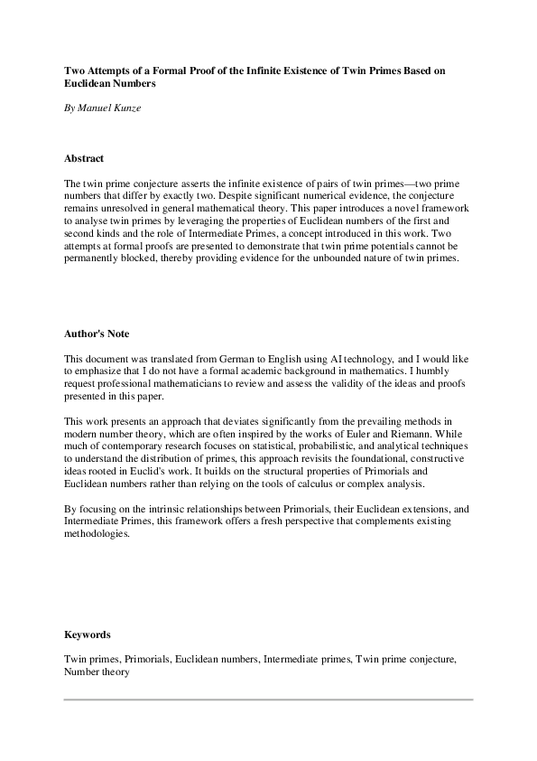 (PDF) Two Attempts of a Formal Proof of the Infinite Existence of Twin ...