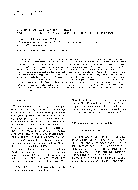 (PDF) Reactivity of the Mo18O52(100) surface: A study by RHEED of the ...
