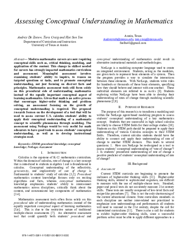 (PDF) Assessing conceptual understanding in mathematics