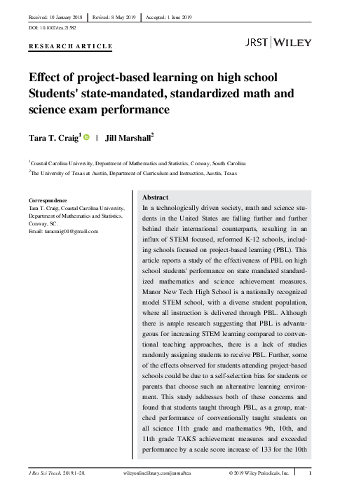 (PDF) Effect of project‐based learning on high school students' state ...