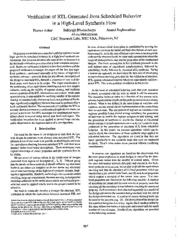 (PDF) Verification of RTL generated from scheduled behavior in a high ...