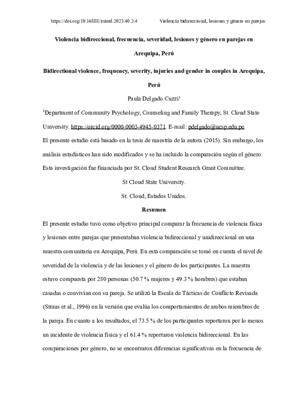 (PDF) Violencia bidireccional, frecuencia, severidad, lesiones y género ...