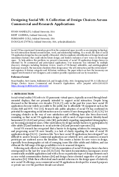 (PDF) Designing Social VR: A Collection of Design Choices Across ...