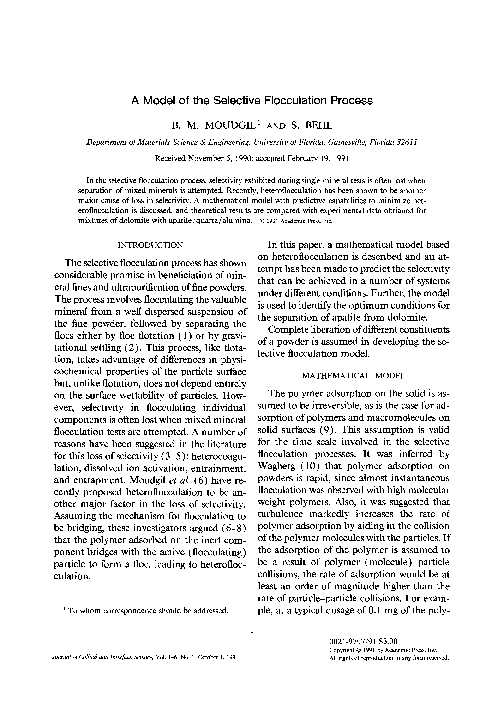(PDF) A model of the selective flocculation process | Sanjay Behl - Academia.edu