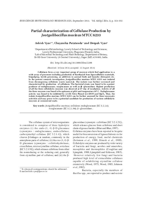 (PDF) Partial characterization of Cellulase Production by ...