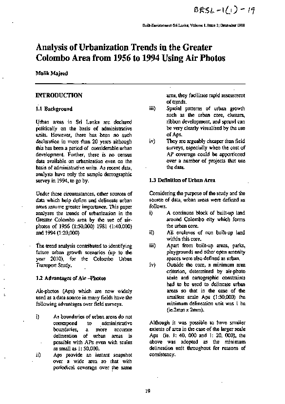(PDF) Analysis of urbanization trends in the greater Colombo area from ...