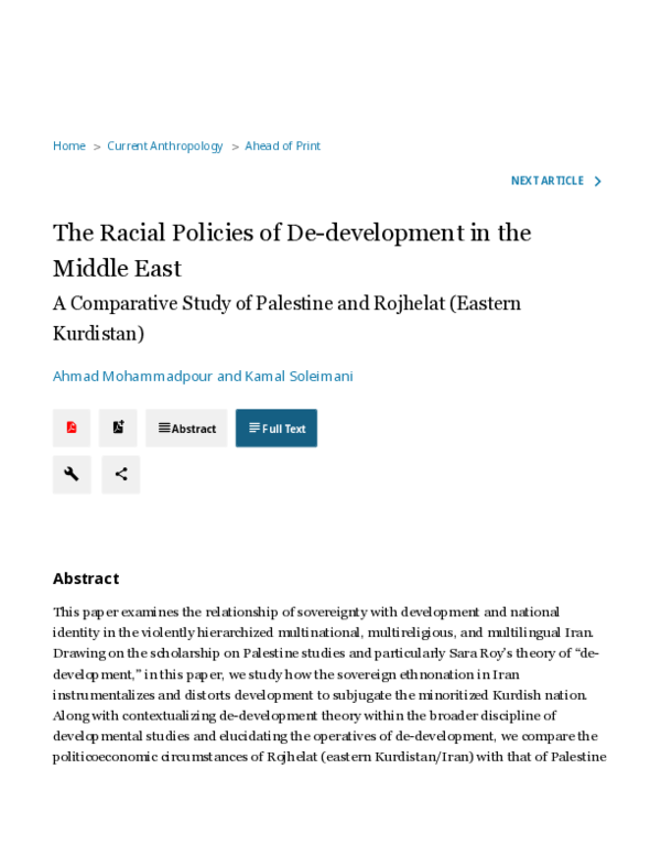 (PDF) The Racial Policies of De-development in the Middle East