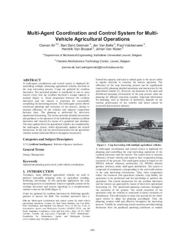 (PDF) Multi-agent coordination and control system for multi-vehicle agricultural operations ...