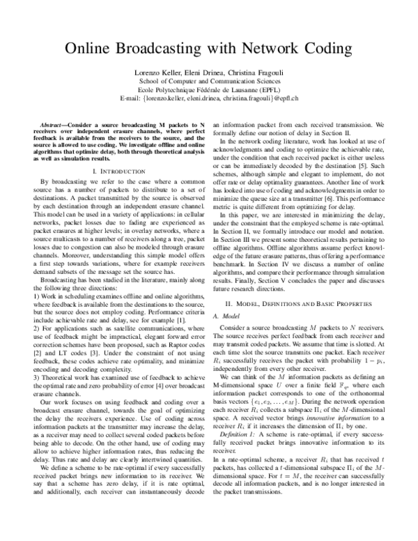 (PDF) Online Broadcasting with Network Coding