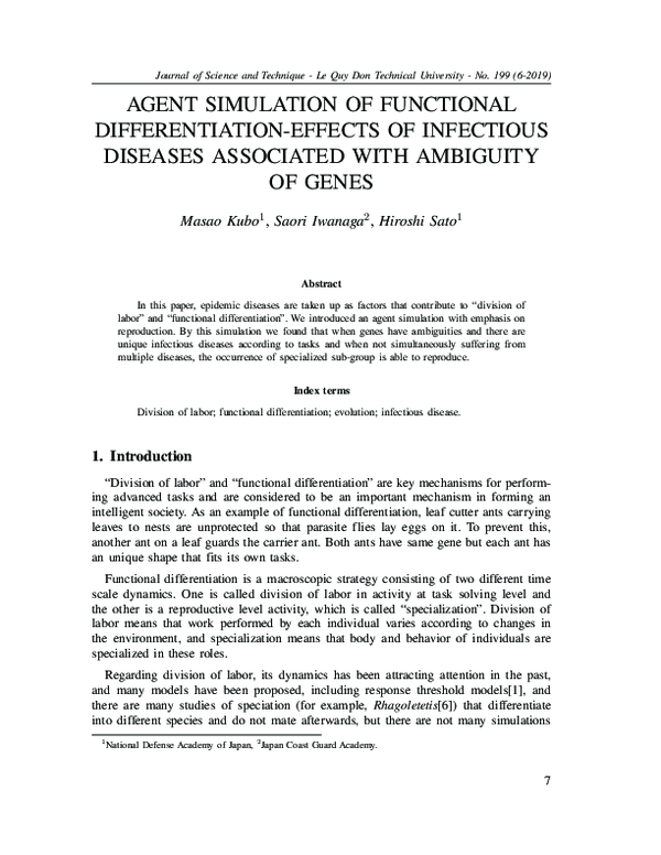 (PDF) Agent simulation of functional differentiation