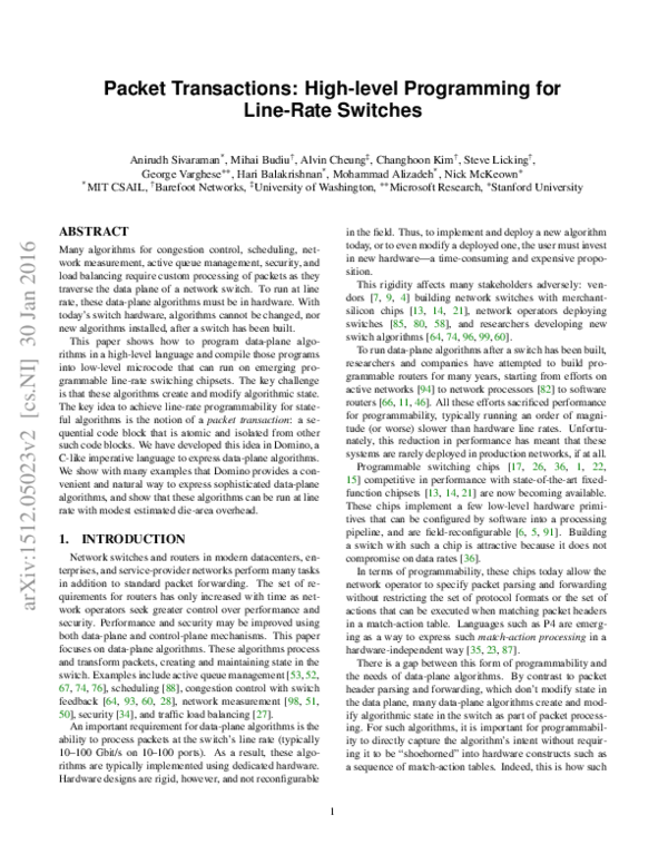 (PDF) Packet Transactions: High-level Programming for Line-Rate ...