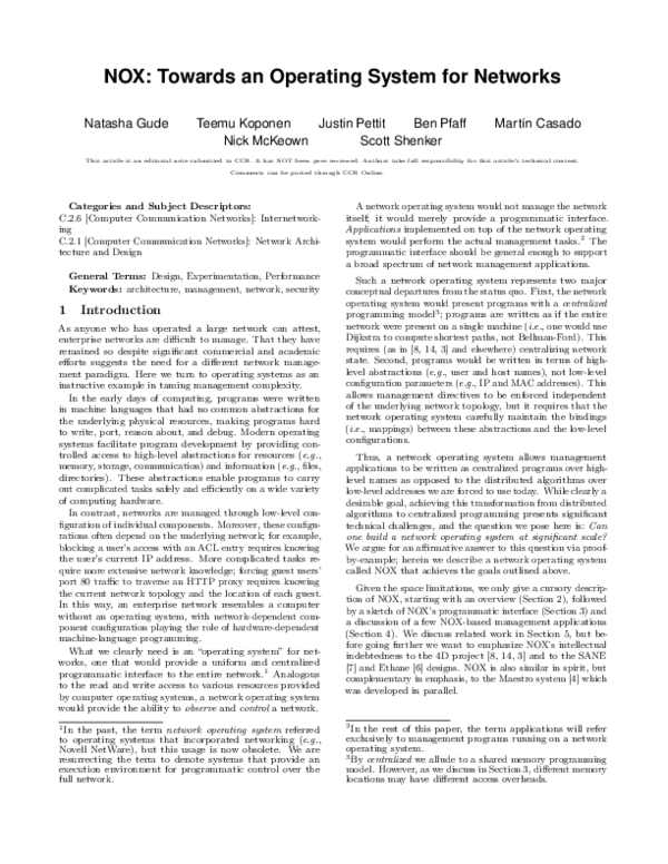 (PDF) NOX: towards an operating system for networks