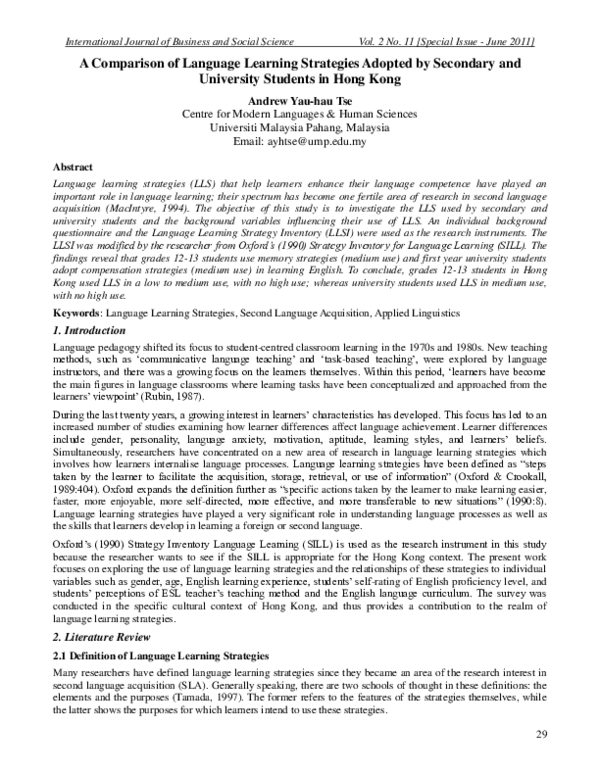 (PDF) A Comparison of Language Learning Strategies Adopted by Secondary ...