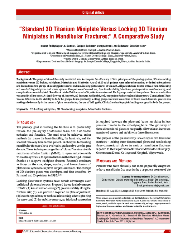(PDF) "Standard 3D Titanium Miniplate Versus Locking 3D Titanium ...