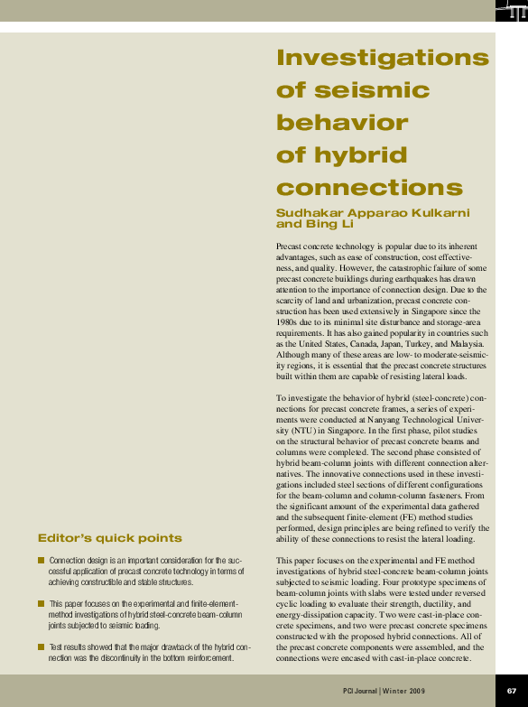 (PDF) Investigations of seismic behavior of hybrid connections