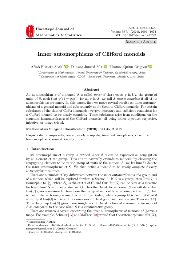 (PDF) Inner Automorphisms of Clifford Monoids