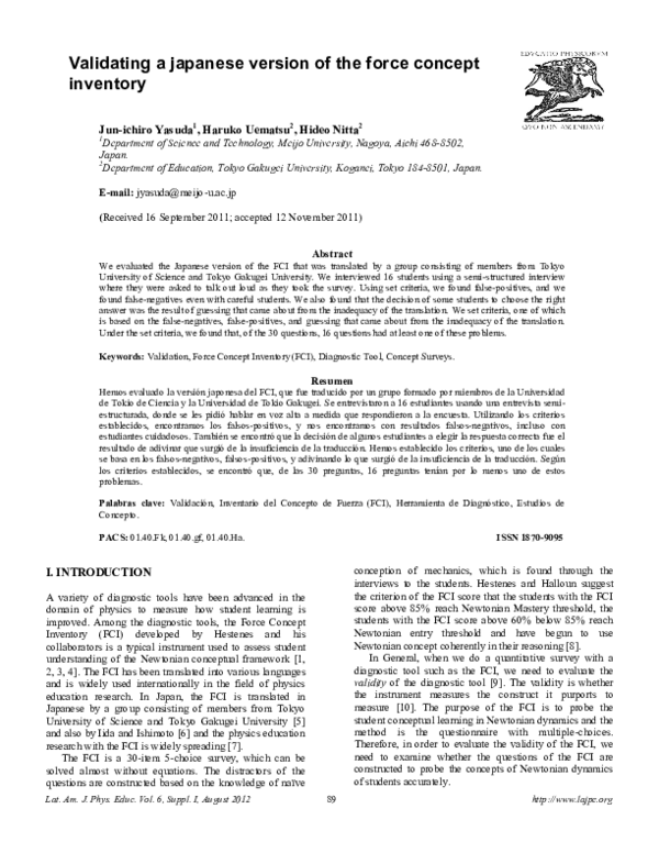 (PDF) Validating a japanese version of the force concept inventory