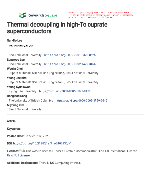(PDF) Thermal decoupling in high-Tc cuprate superconductors