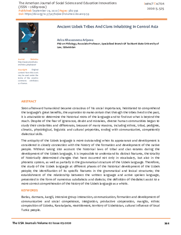 (PDF) Ancient Uzbek Tribes And Clans Inhabiting In Central Asia