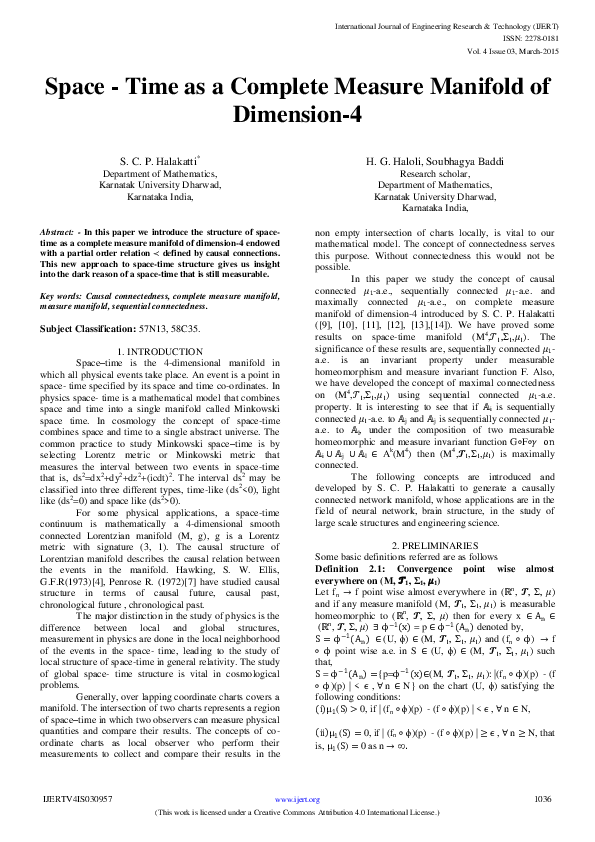 (PDF) Space - Time as a Complete Measure Manifold of Dimension-4