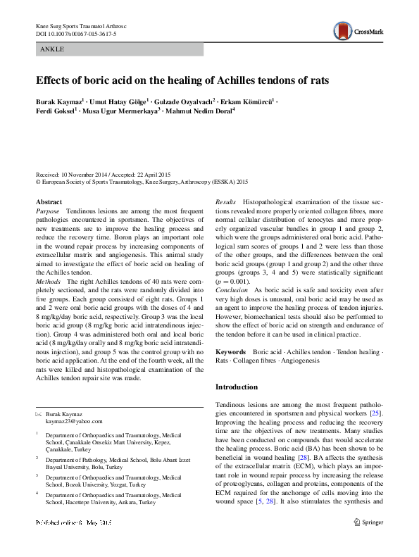 (PDF) Effects of boric acid on the healing of Achilles tendons of rats