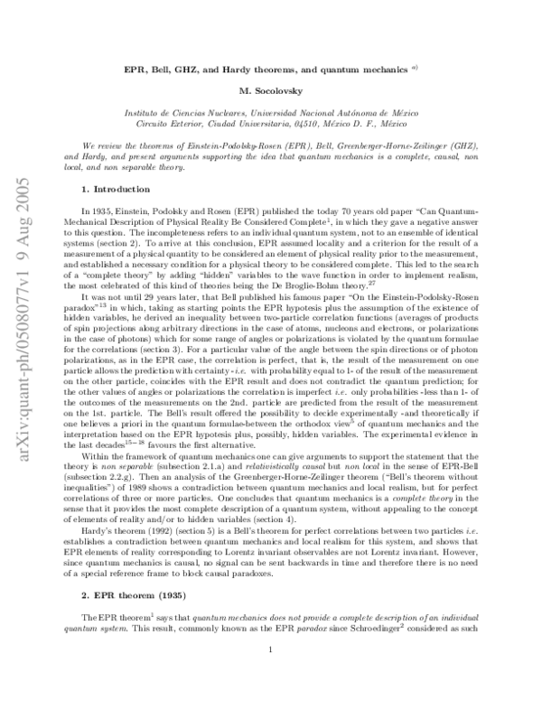 (PDF) EPR, Bell, GHZ, and Hardy theorems, and quantum mechanics