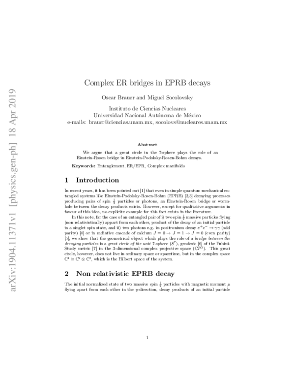 (PDF) Einstein-Rosen Bridge Role in EPRB Decays via 7-Sphere