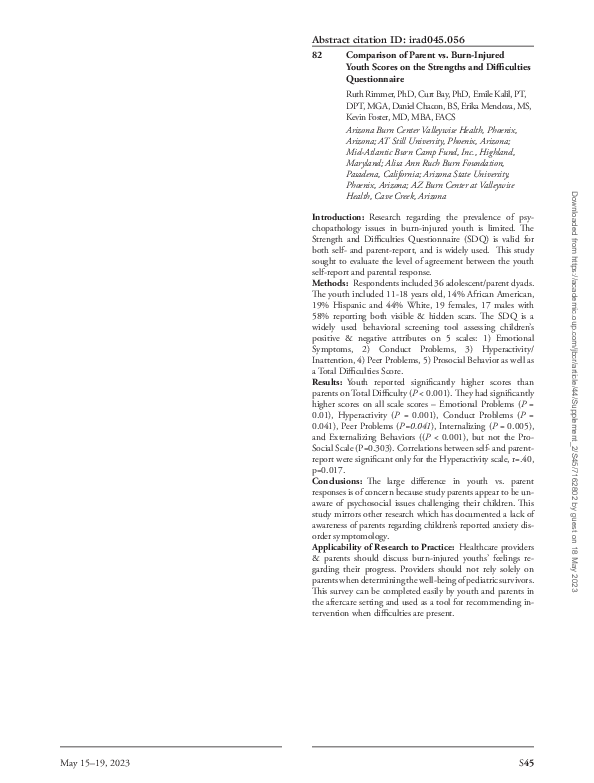 (PDF) 82 Comparison of Parent vs. Burn-Injured Youth Scores on the ...