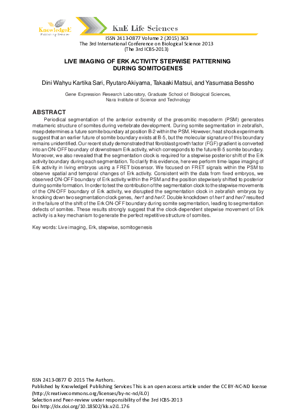 (PDF) Live Imaging of Erk Activity Stepwise Patterning During Somitogenesis