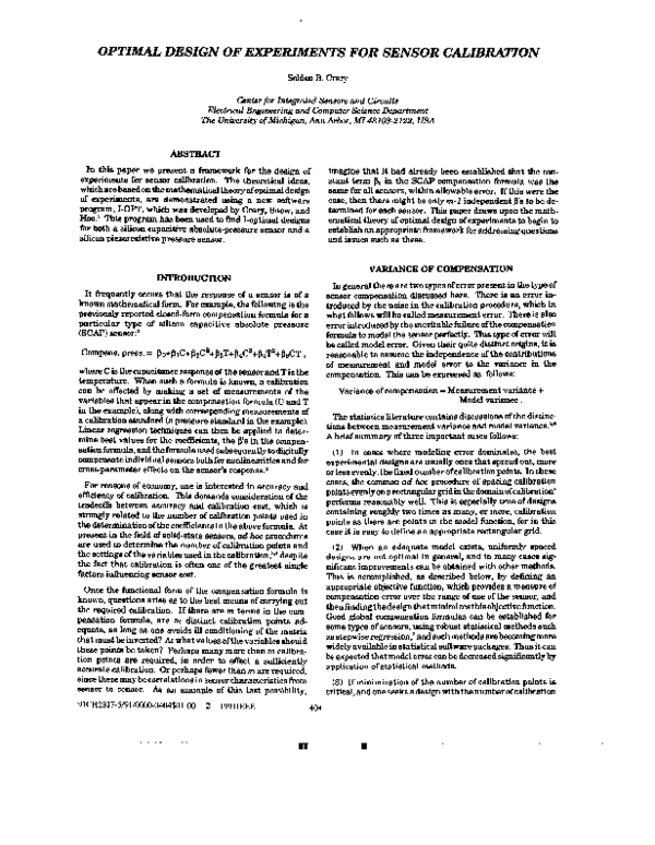 (PDF) Optimal design of experiments for sensor calibration