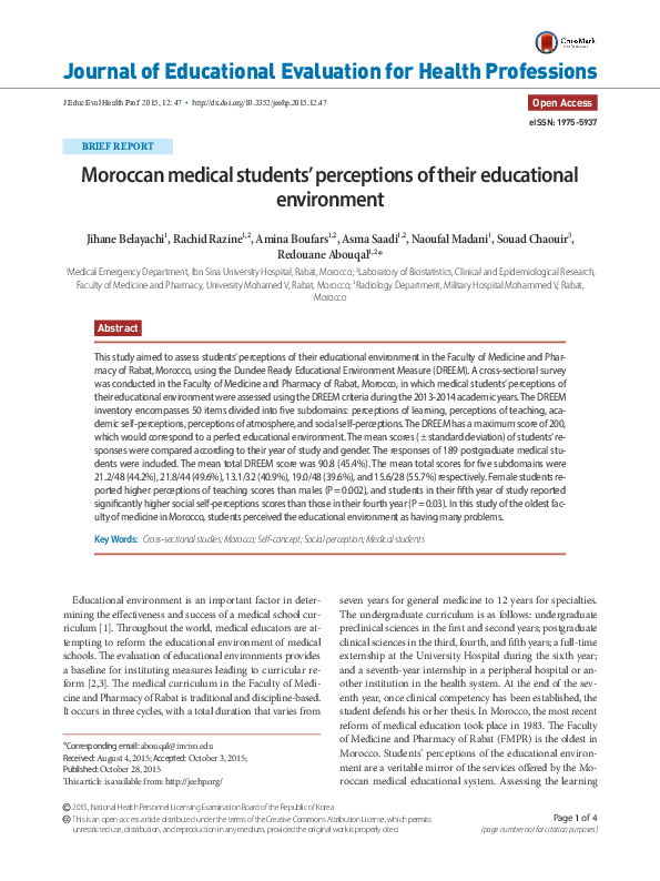 (PDF) Moroccan medical students’ perceptions of their educational environment