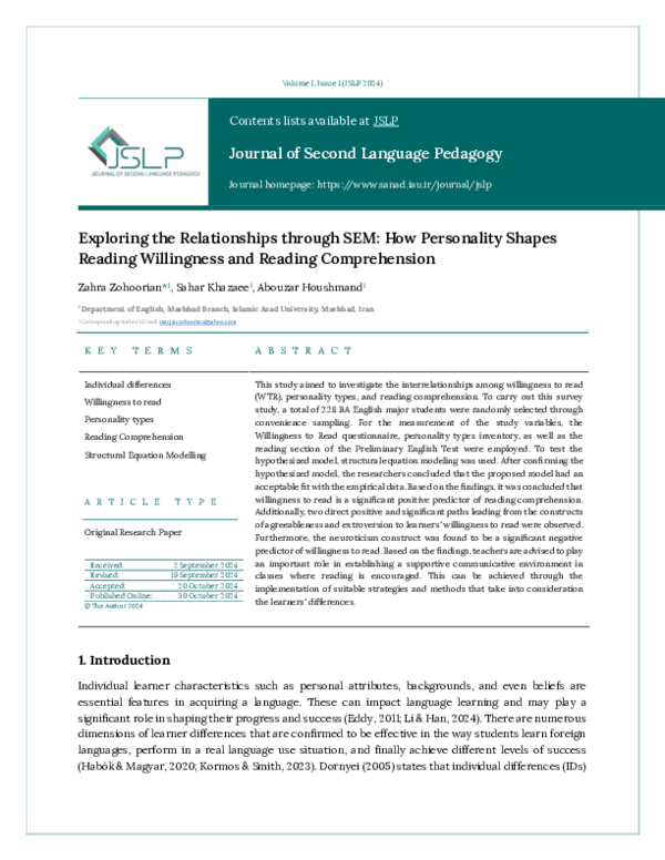 (PDF) Exploring the Relationships through SEM: How Personality Shapes ...