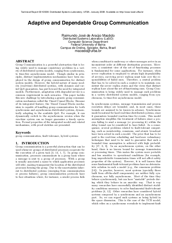 (PDF) Adaptive and Dependable Group Communication