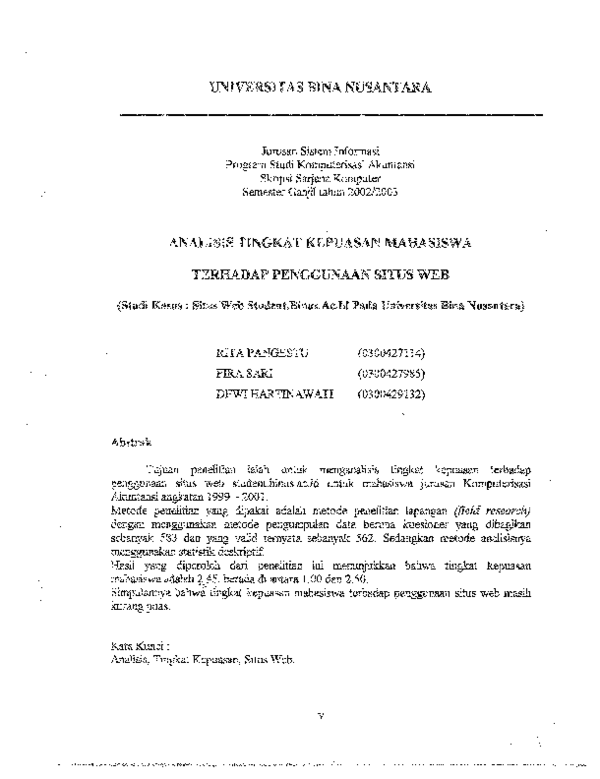 (PDF) Analisis Tingkat Kepuasan Mahasiswa Terhadap Penggunaan Situs Web ...