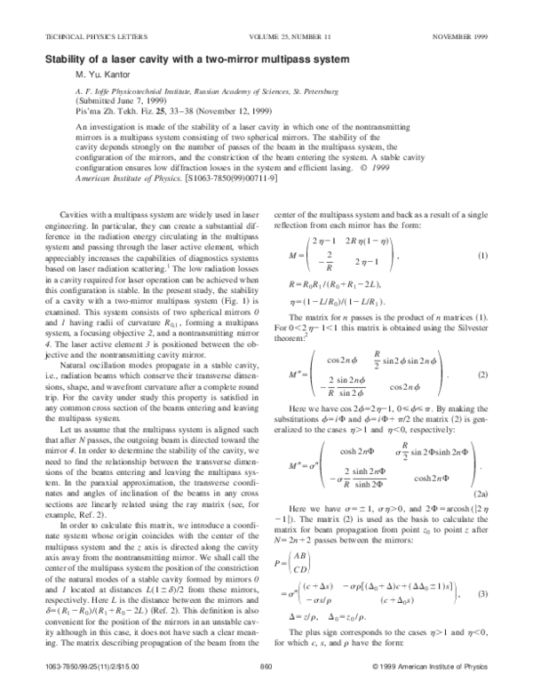 (PDF) Stability of a laser cavity with a two-mirror multipass system
