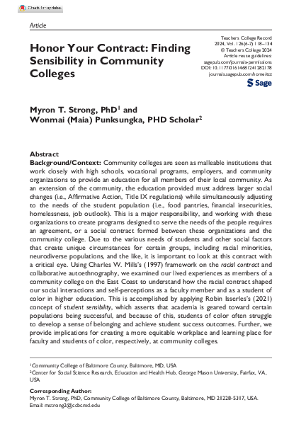 (PDF) Honor Your Contract: Finding Sensibility in Community Colleges