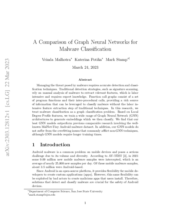 (PDF) A Comparison of Graph Neural Networks for Malware Classification