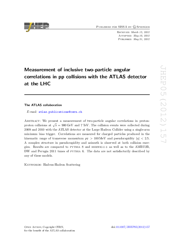 (PDF) Measurement of inclusive two-particle angular correlations in pp collisions with the ATLAS ...
