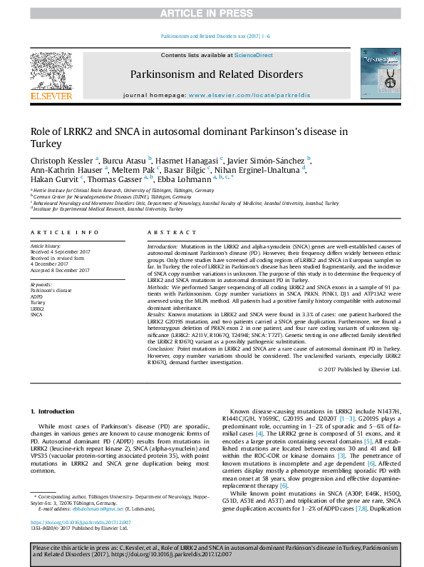 (PDF) Role of LRRK2 and SNCA in autosomal dominant Parkinson's disease ...