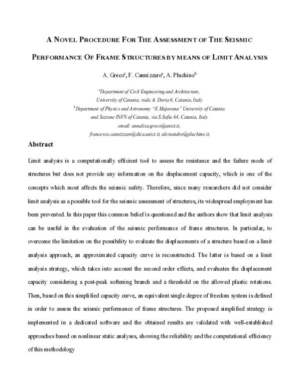 (PDF) A novel procedure for the assessment of the seismic performance of frame structures by ...