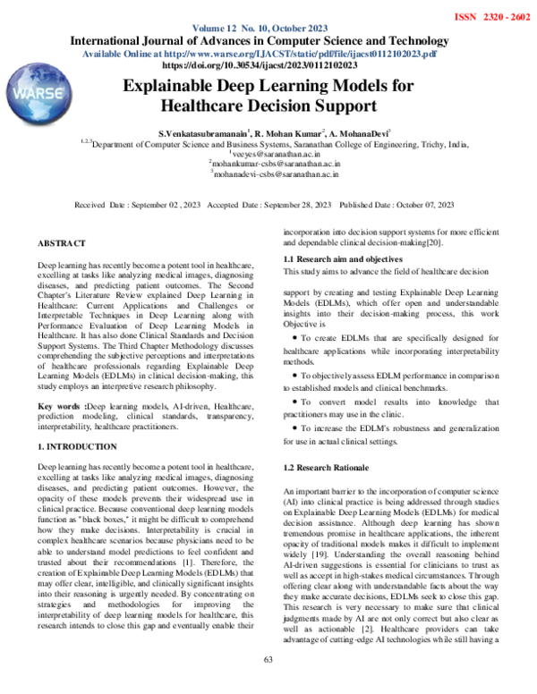 (PDF) Explainable Deep Learning Models for Healthcare Decision Support
