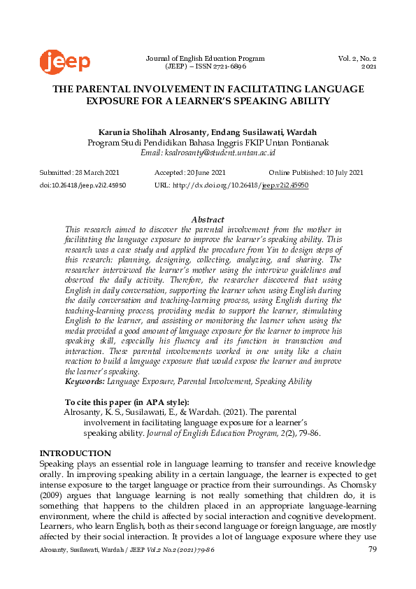 (PDF) The Parental Involvement in Facilitating Language Exposure for a ...