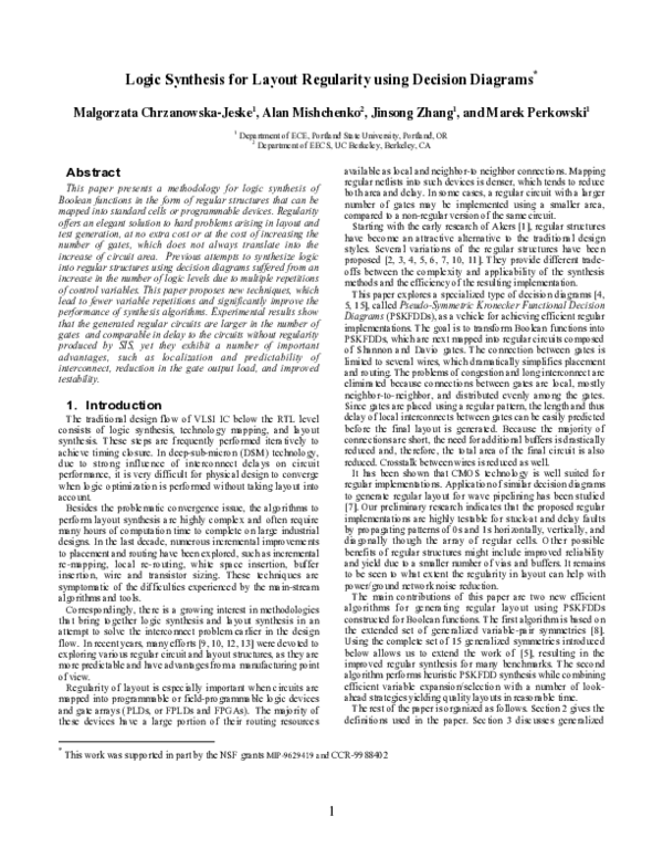 (PDF) Logic Synthesis for Layout Regularity using Decision Diagrams