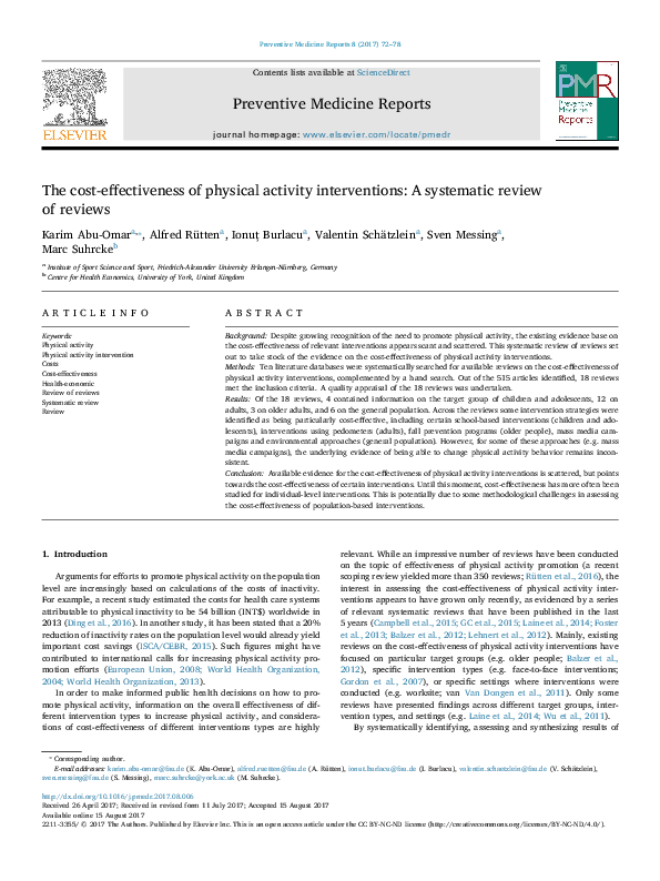 (PDF) The cost-effectiveness of physical activity interventions: A ...