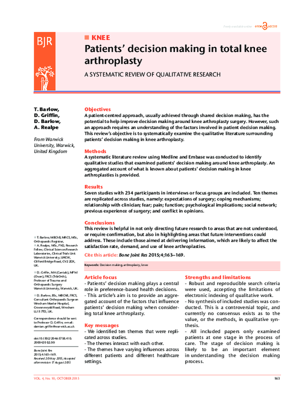(PDF) Patients’ decision making in total knee arthroplasty