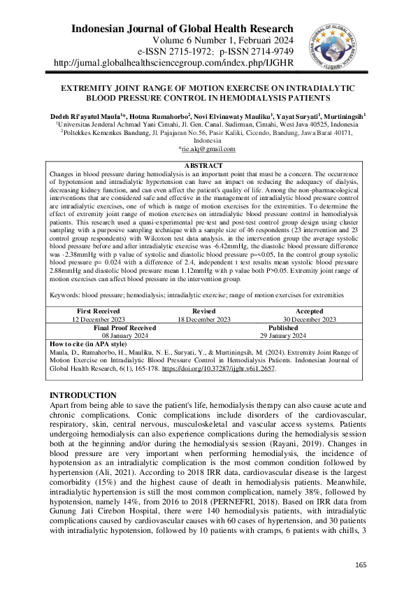 (PDF) Extremity Joint Range of Motion Exercise on Intradialytic Blood Pressure Control in ...