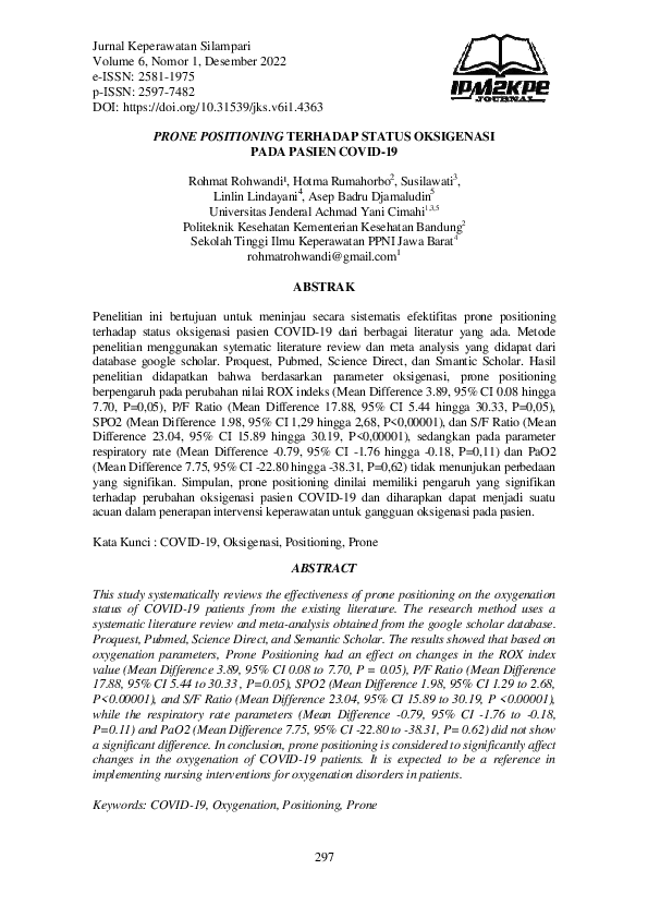 (PDF) Prone Positioning terhadap Status Oksigenasi pada Pasien COVID-19