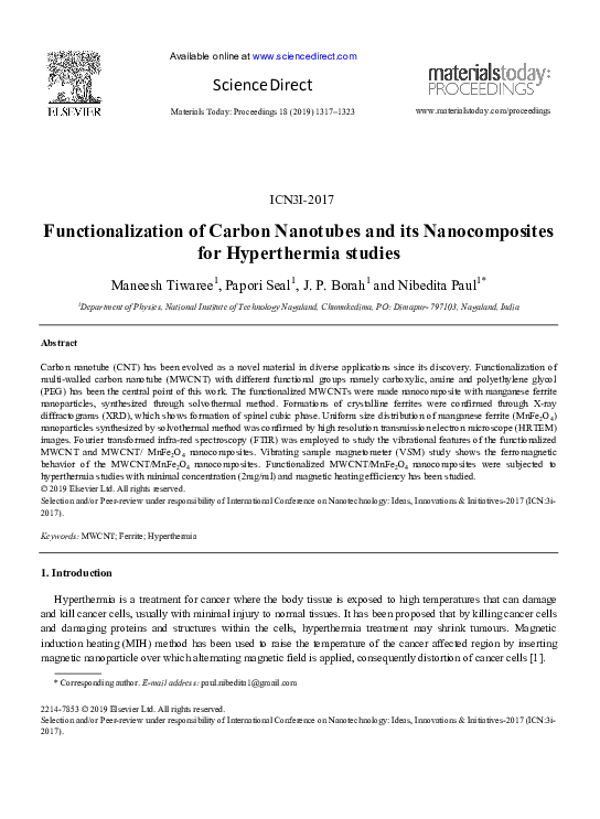 (PDF) Functionalization of Carbon Nanotubes and its Nanocomposites for ...