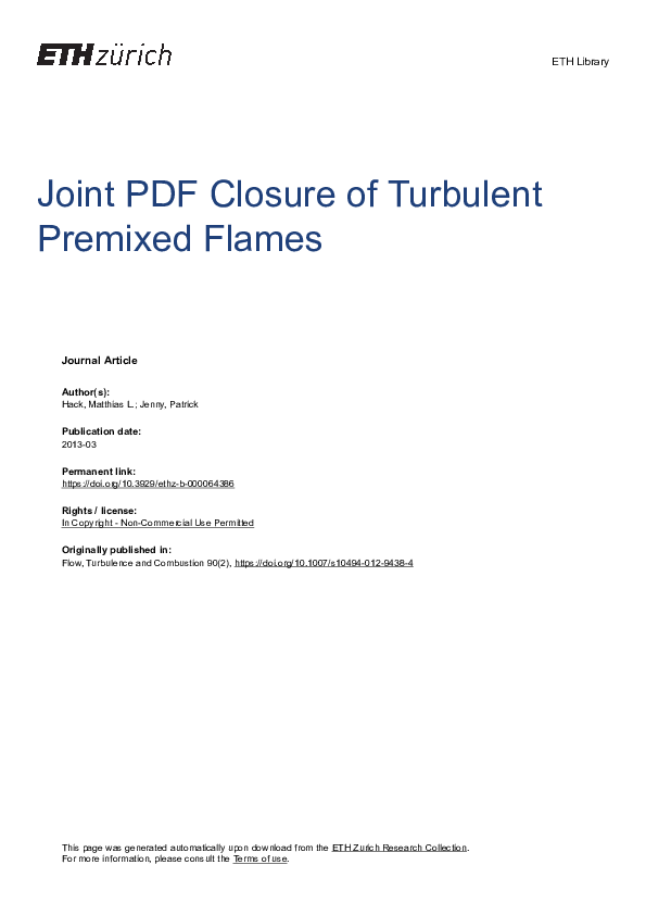 Pdf Joint Pdf Closure Of Turbulent Premixed Flames