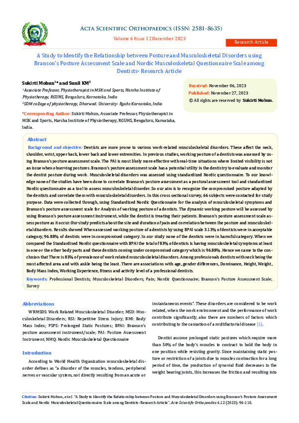 (PDF) A Study to Identify the Relationship between Posture and ...